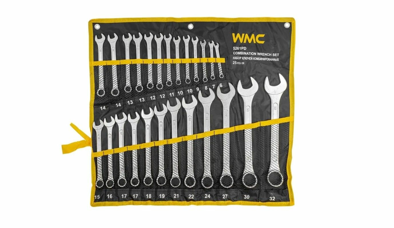 Набор комбинированных ключей WMC TOOLS 25 пр, на полотне WMC-5261PD(54622)
