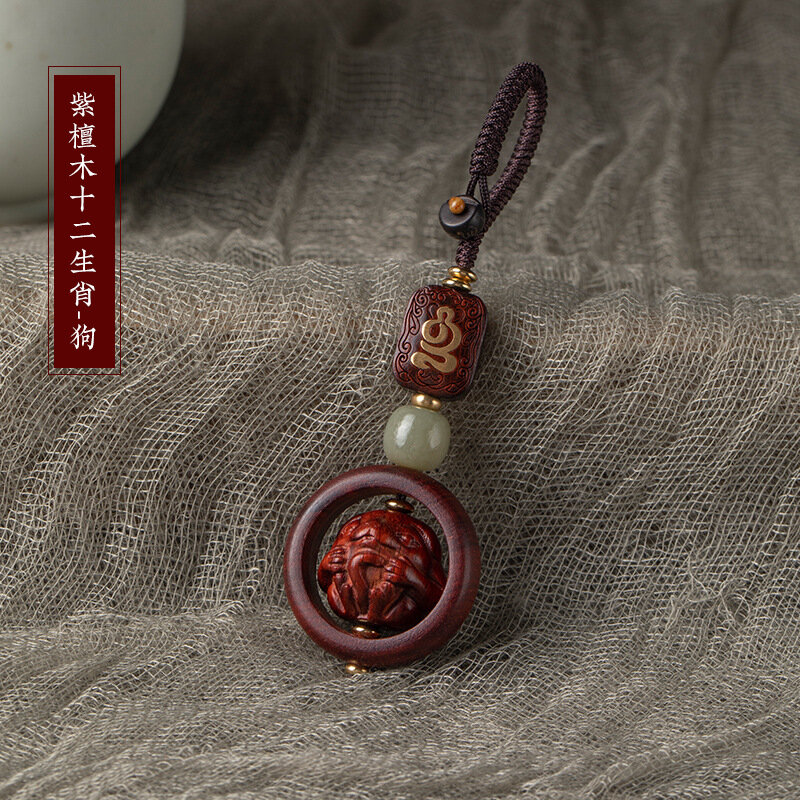 Аутентичный ключ-брелок из нефрита Хэтянь и красного сандалового дерева, символ года коня, удача, зодиак, подвеска для автомобиля, ретро стиль, подвесное украшение для пар