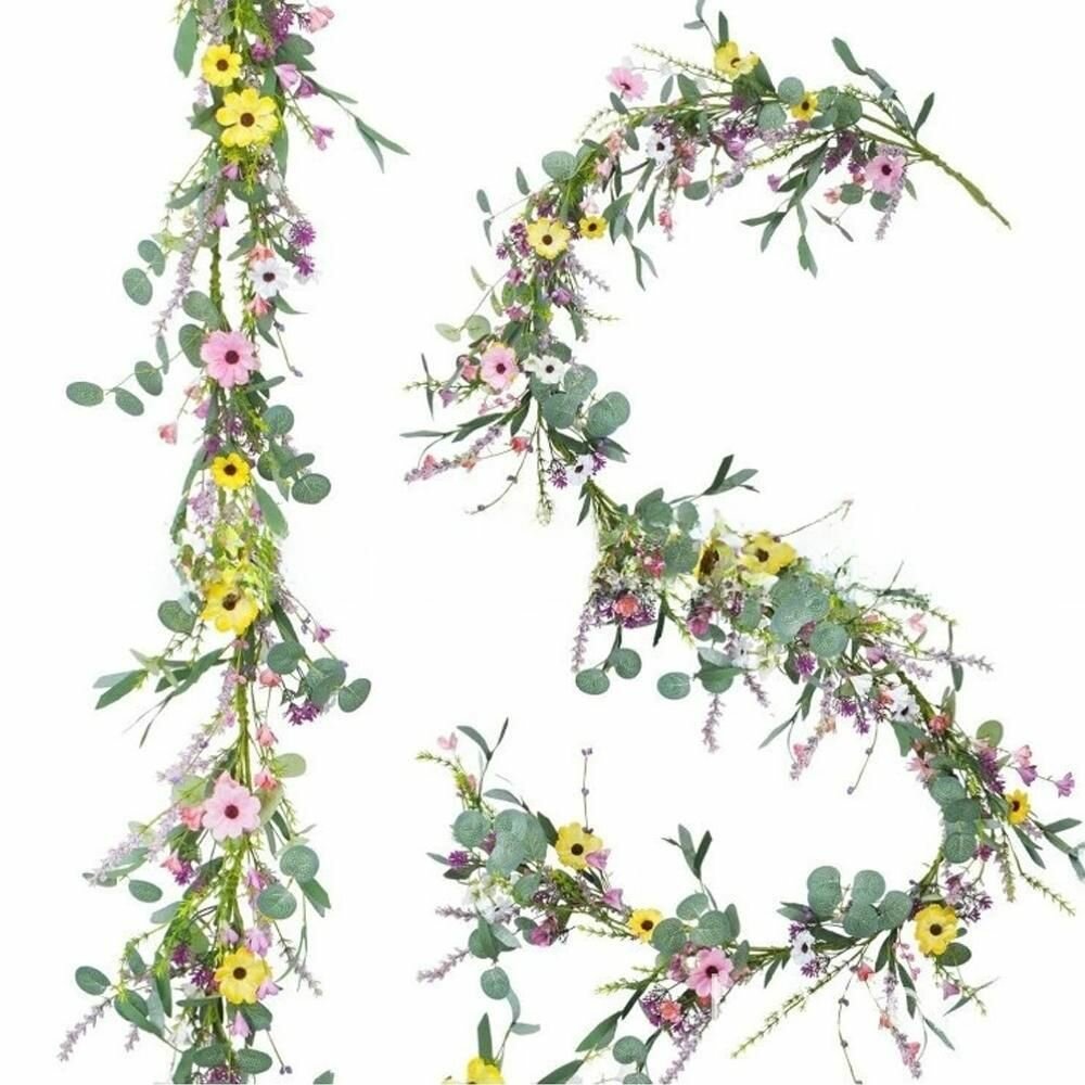 Искусственный венок из маргариток и лаванды, 180 см, для декора дома, свадеб, детских праздников