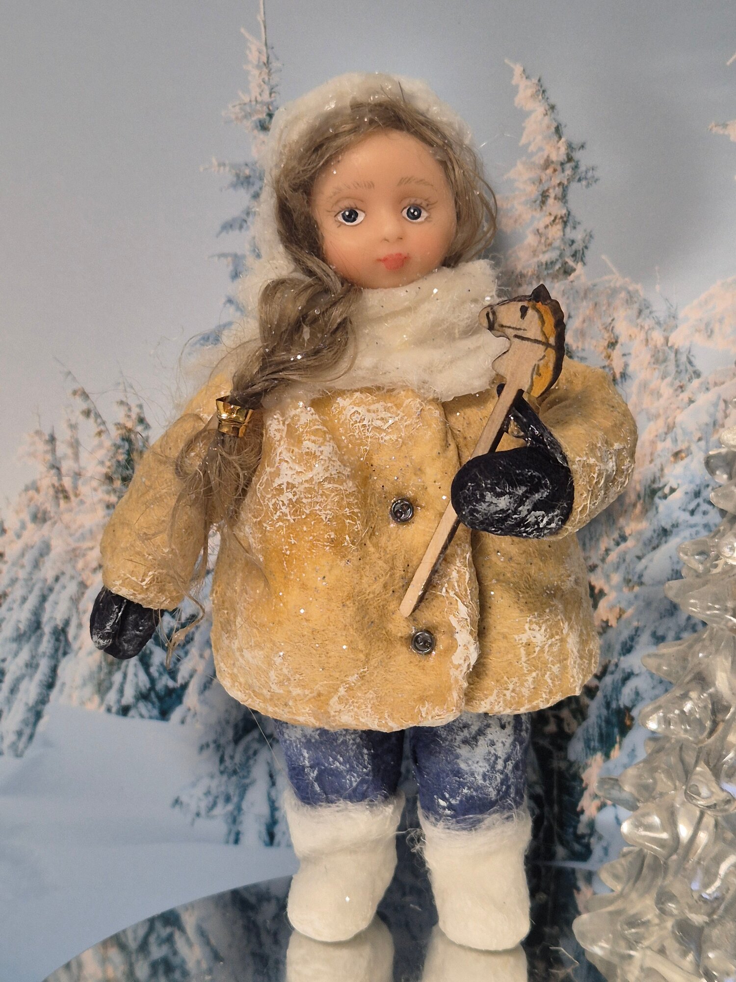 Елочная игрушка Affavatta " Огненная лошадь. "Конь в пальто" Символ 2026 года, ручная роспись, зеленый, 12 см