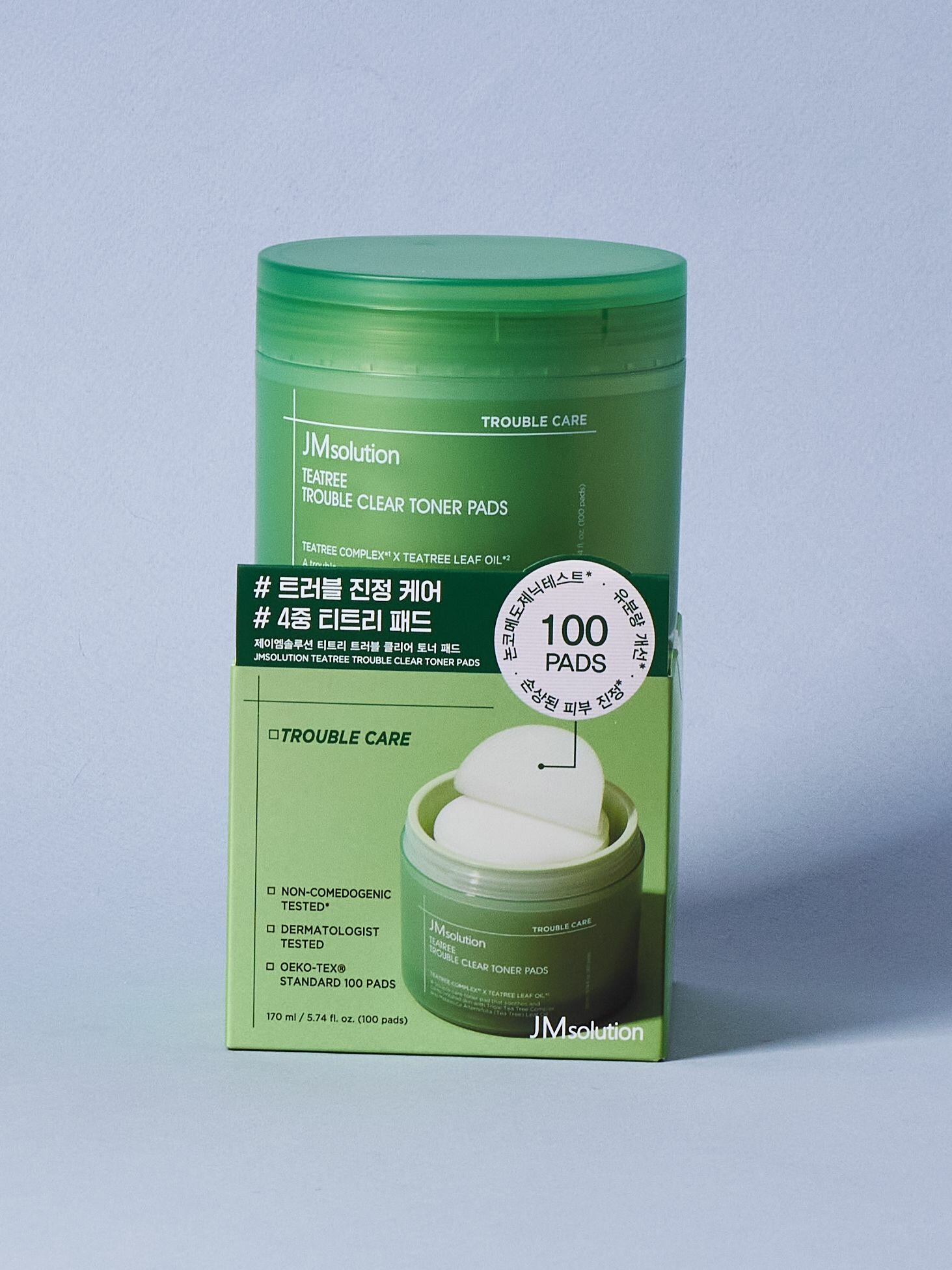 JMsolution Тонер-пэды для проблемной кожи с маслом чайного дерева и каламином 170мл (100шт) Tea Tree Trouble Clear Toner Pads