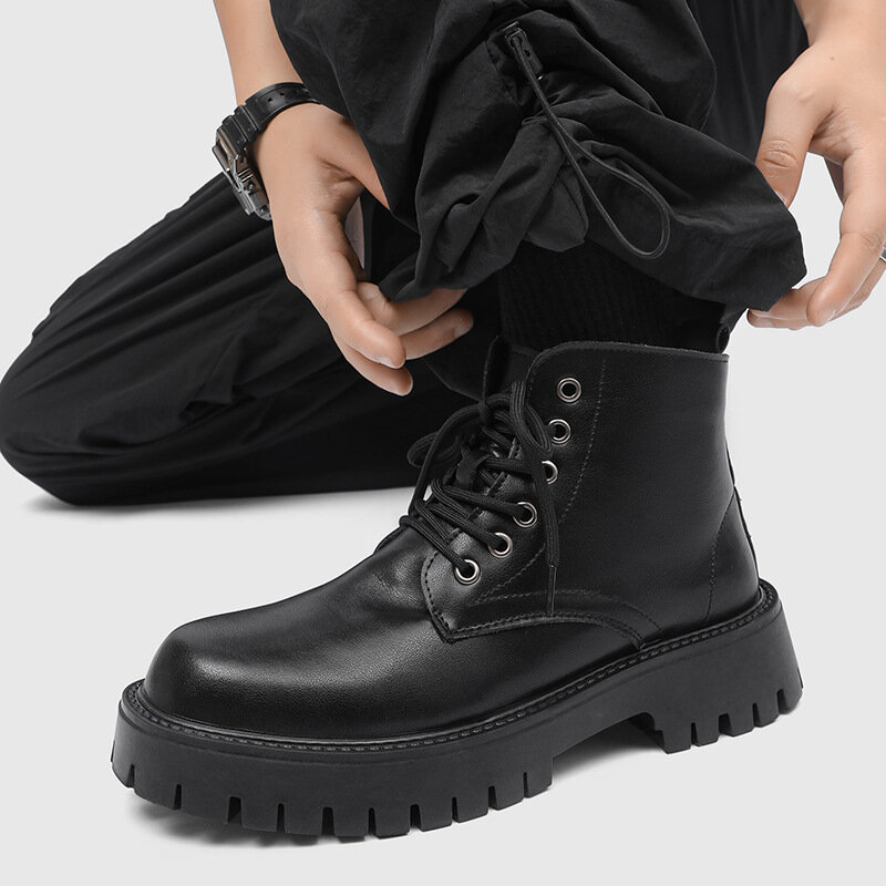 Прямые поставки с фабрики: мужские ботинки Martin, средние, из натуральной кожи, рабочие ботинки, короткие ботинки, высокие кожаные туфли, черные повседневные ботинки