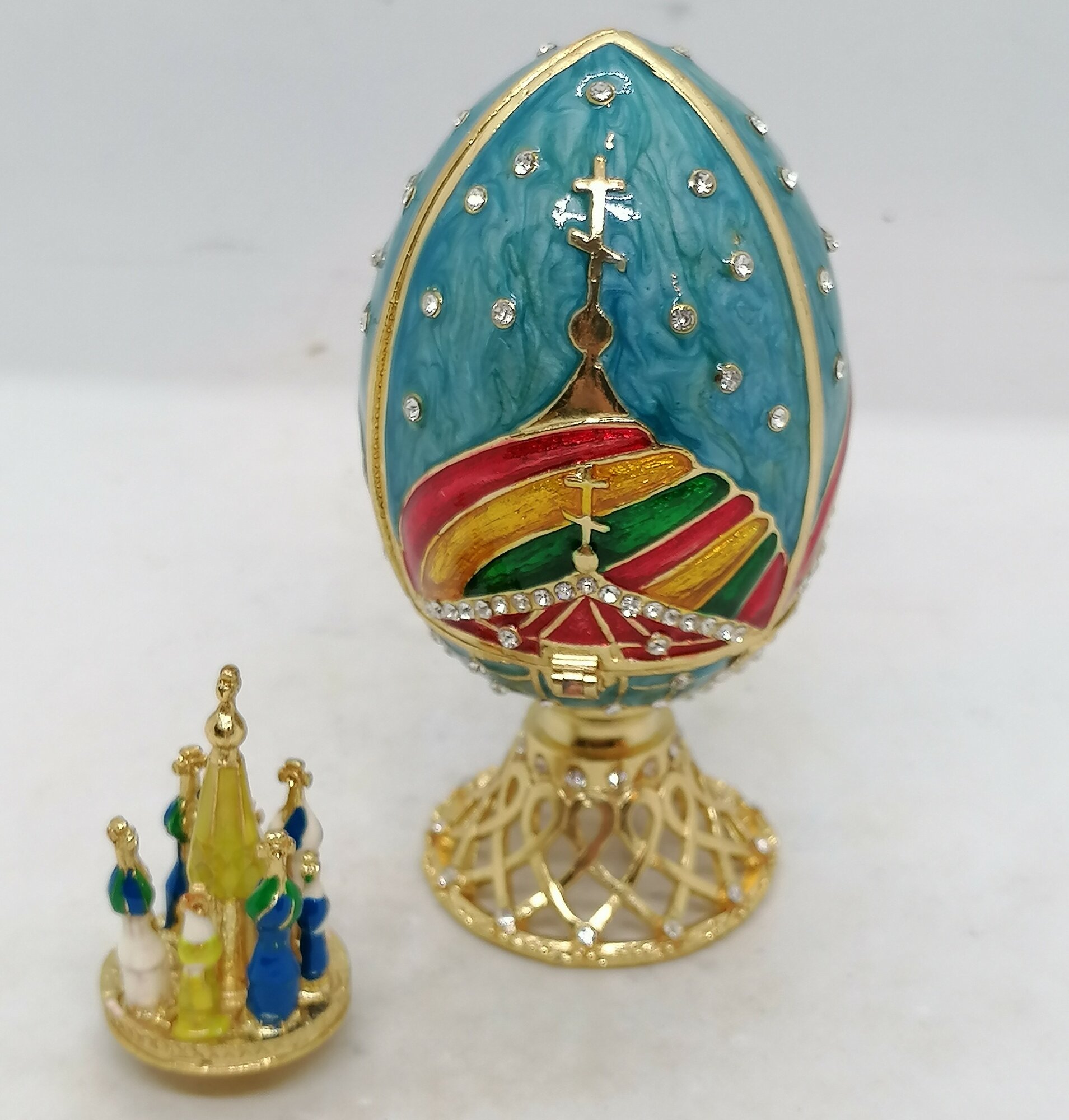 Яйцо Фаберже с храмом, открывающееся на три части, голубое. арт.4310-001