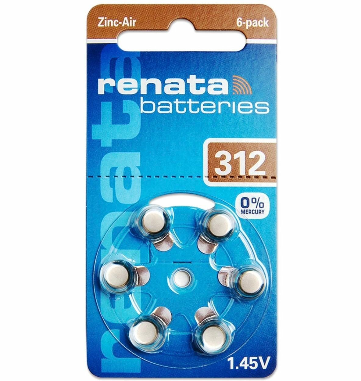 Renata batteries Батарейка ZA312(PR41) для слуховых аппаратов - 6 шт.
