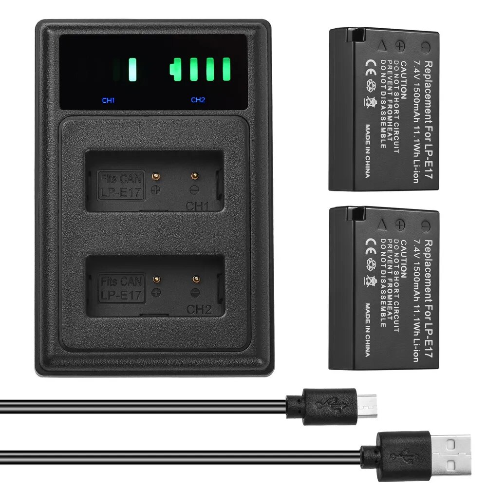 Зарядное устройство LP-E17 со светодиодными индикаторами + 2 батарейки LP-E17