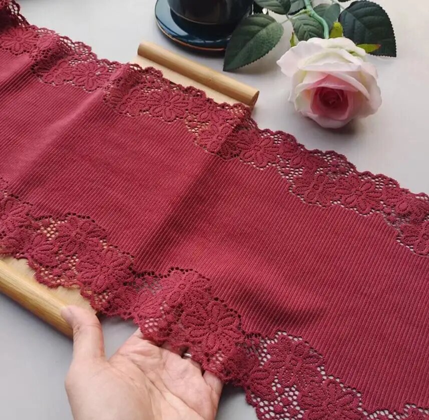 Эластичная кружевная бейка FINEFANTESYER, 22 см, зеленый, бордовый, синий Бордовый, dark red