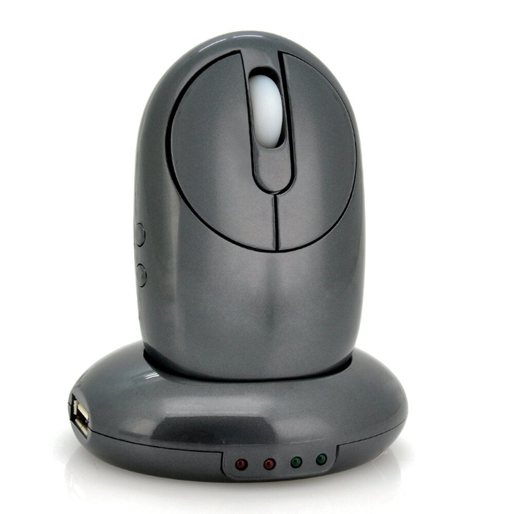 2.4G беспроводная заряжаемая мышь с 3-ступенчатым регулируемым DPI 800-1200-1600, эргономичная оптическая, с док-станцией для зарядки 3-port USB Hub, черный цвет, 2 батарейки AAA 500mAh, размер 10*5.8*2.6cm, размер док-станции 8.5*6.5*4.6cm, вес 111g