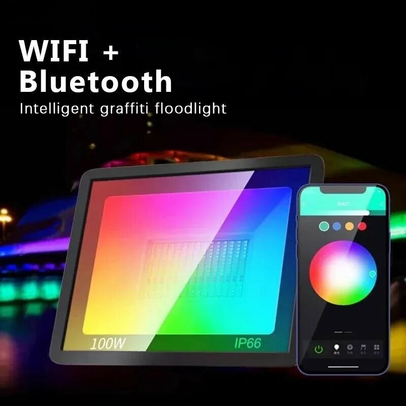 Умный RGB прожектор с Wi-Fi и Bluetooth, управление со смартфона 50 Вт