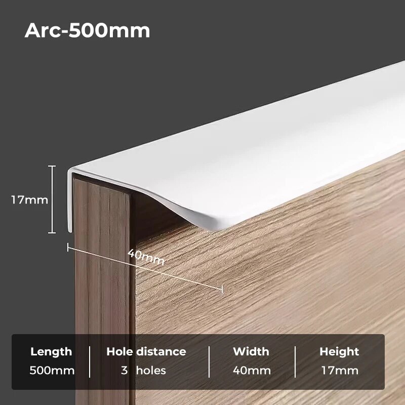 Белые скрытые ручки для шкафа, ручки для ящиков, длинные скрытые ручки, алюминиевый сплав, кухонный шкаф, мебельная фурнитура, ручка для шкафа Arc-500mm