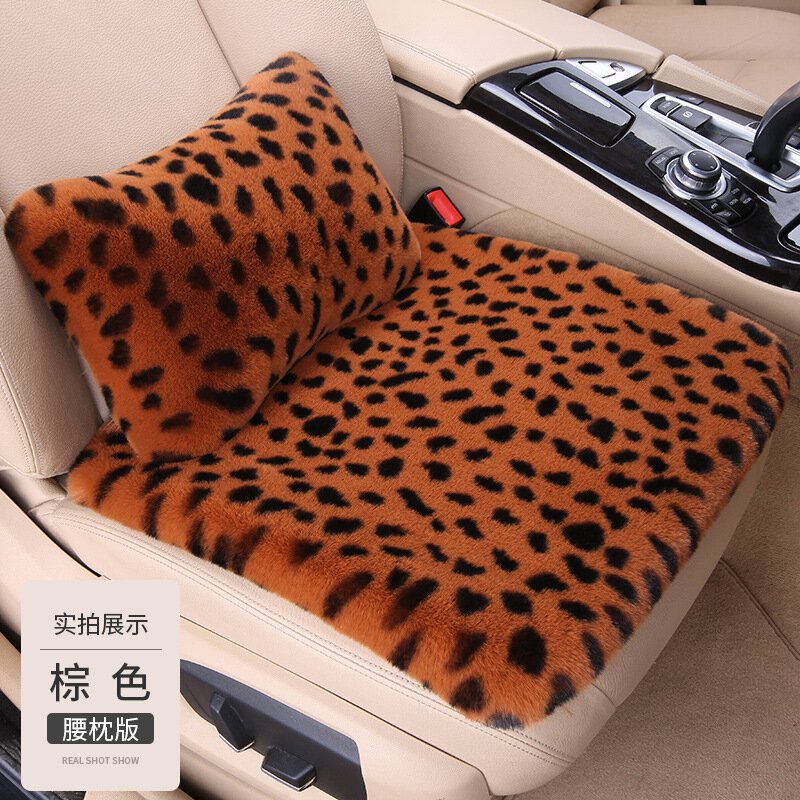 Чехол для автомобильного сиденья из лисьего меха, трехкомпонентный набор, универсальный для пятиместного автомобиля, сиденье с леопардовым принтом, плюшевое, зимнее, теплое