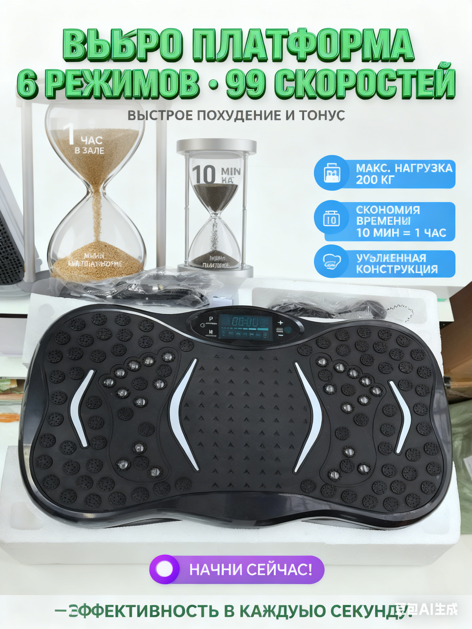 Виброплатформа, вибротренажер, кардио степпер, фитнес-платформа, спортивный тренажер для похудения с эспандерами