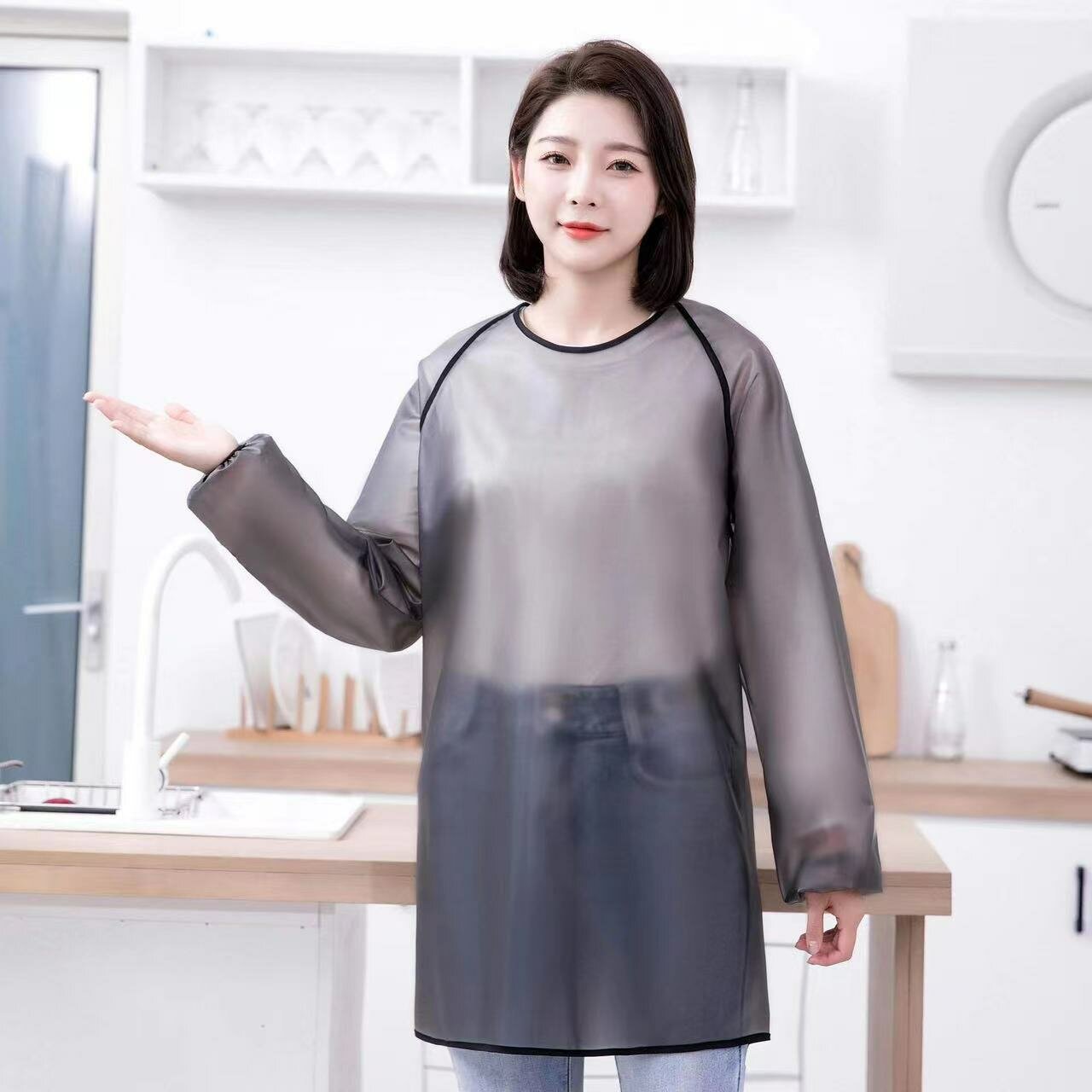 Горячая распродажа нового TPU фартука с длинным рукавом, водонепроницаемого, маслостойкого, для кухни, домашнего использования, без необходимости стирки, рабочая одежда с логотипом, водонепроницаемый фартук