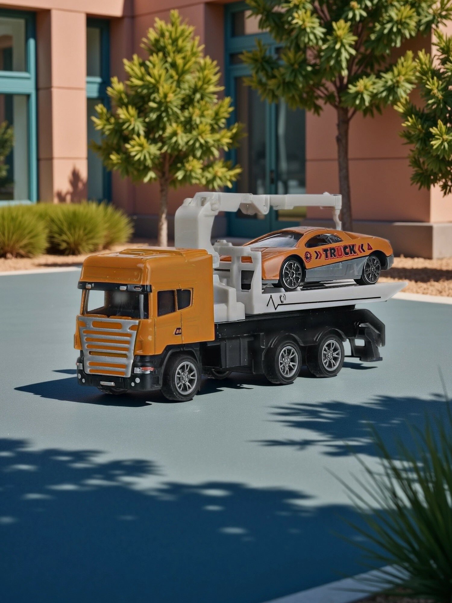 Машинка металлическая инерционная Технопарк эвакуатор, эвакуатор 12см с машиной 7см