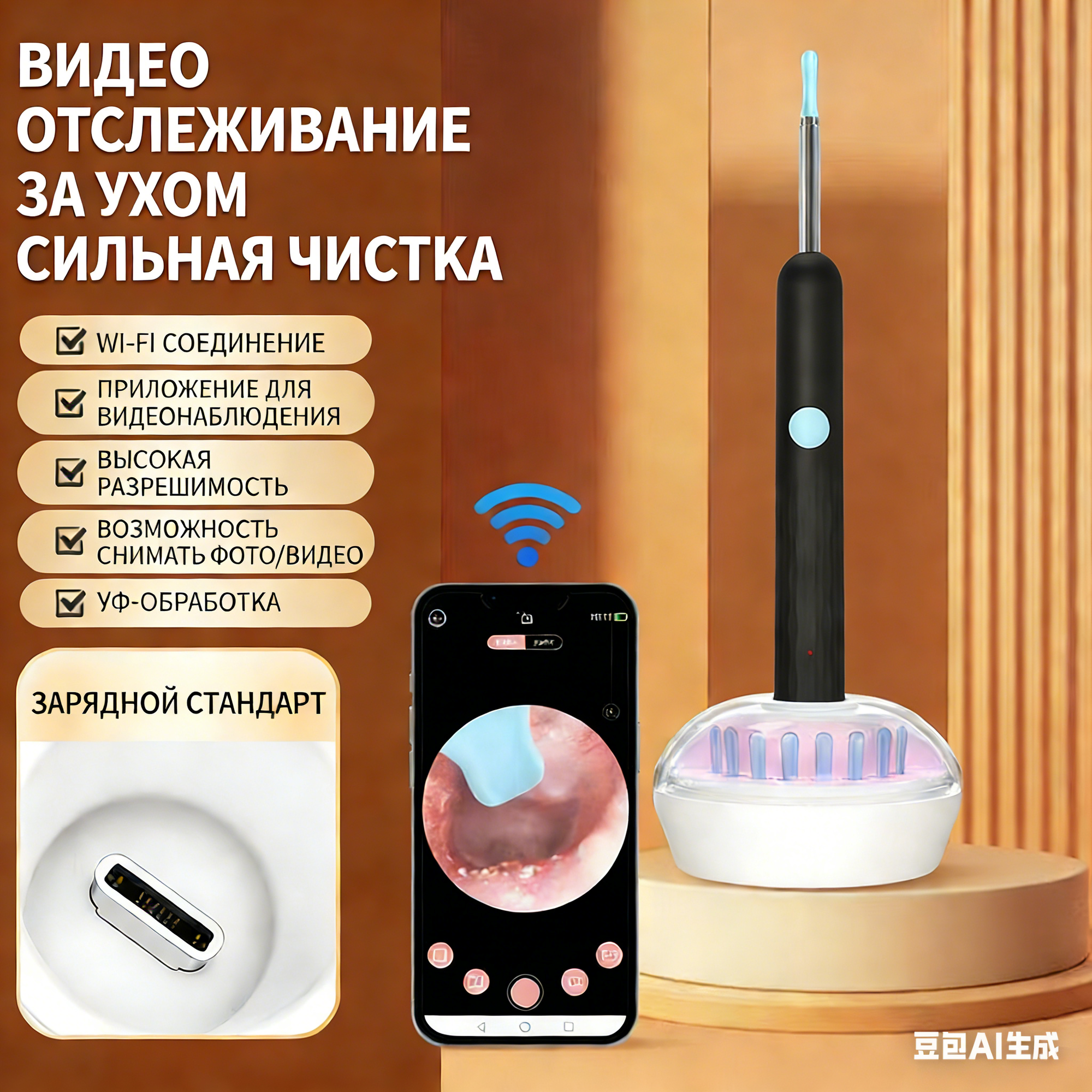 Прибор для ушей Xiaomi "Smart Visual Spoon" Bebird, для очистки, металл, водонепроницаемый, 9 шт