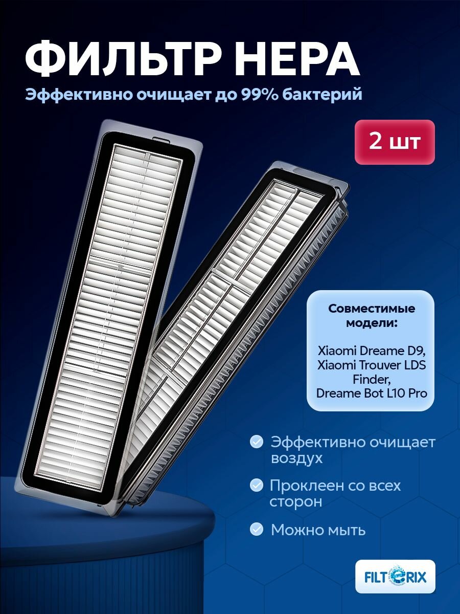 Комплект фильтров для робота пылесоса Dreame D9, Trouver LDS Finder, Dreame Bot L10 Pro, D10s Pro, F9 Pro - 2 шт