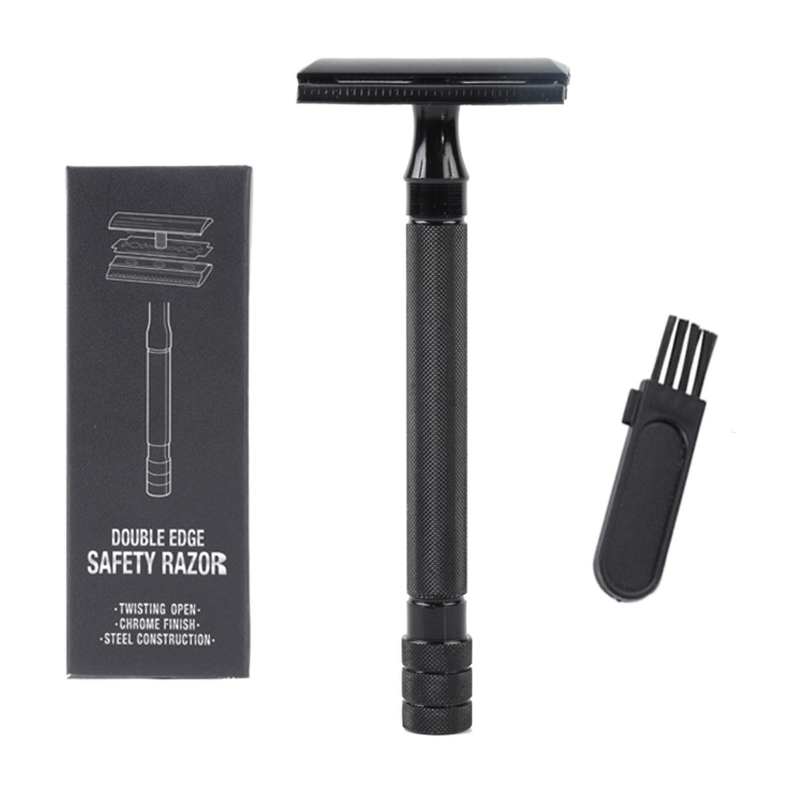 Бритвенный станок с двойным лезвием и щетка для чистки, Черный
