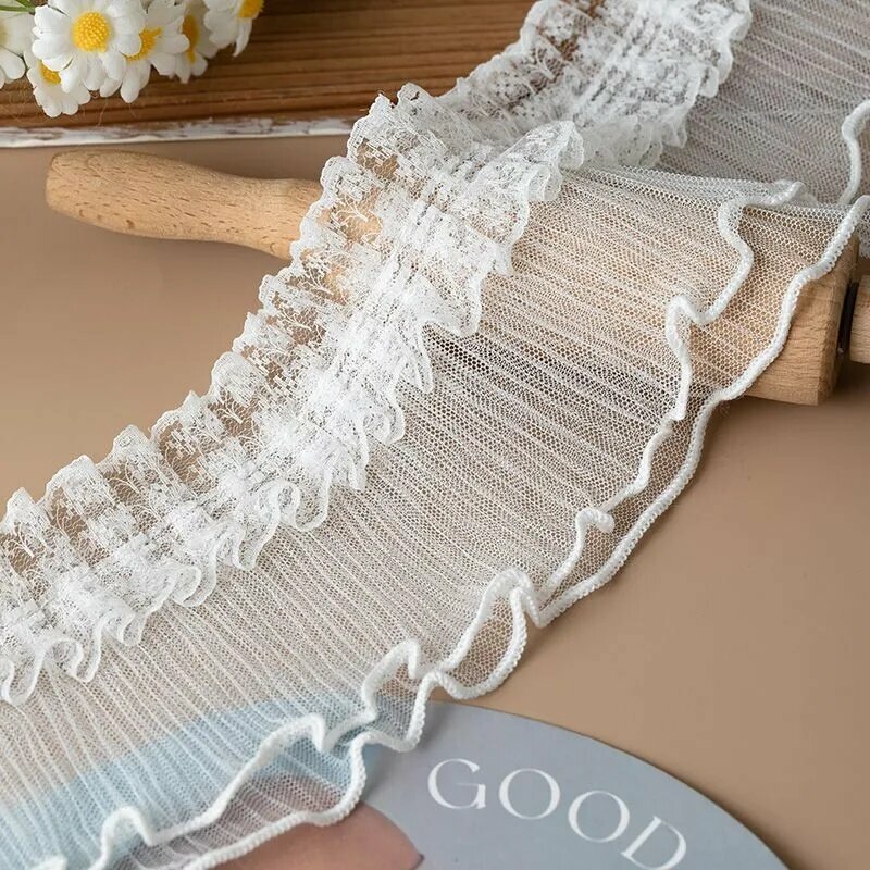 Двухслойное кружево, сборчатая тесьма, шириной 11 см, для подолов юбок, домашних штор и рукодельных проектов. Швейная ткань.