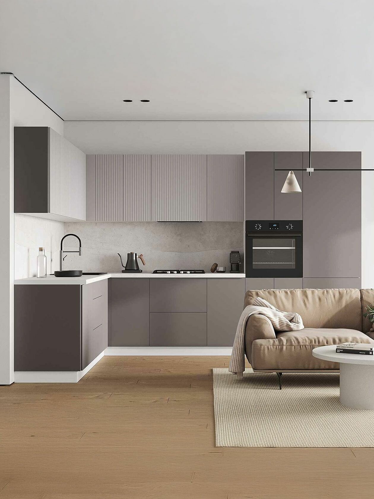 Кухонный гарнитур угловой Комби 3.2х2.2 м, мебель для дома и кухни, Белый / Нео / Грей