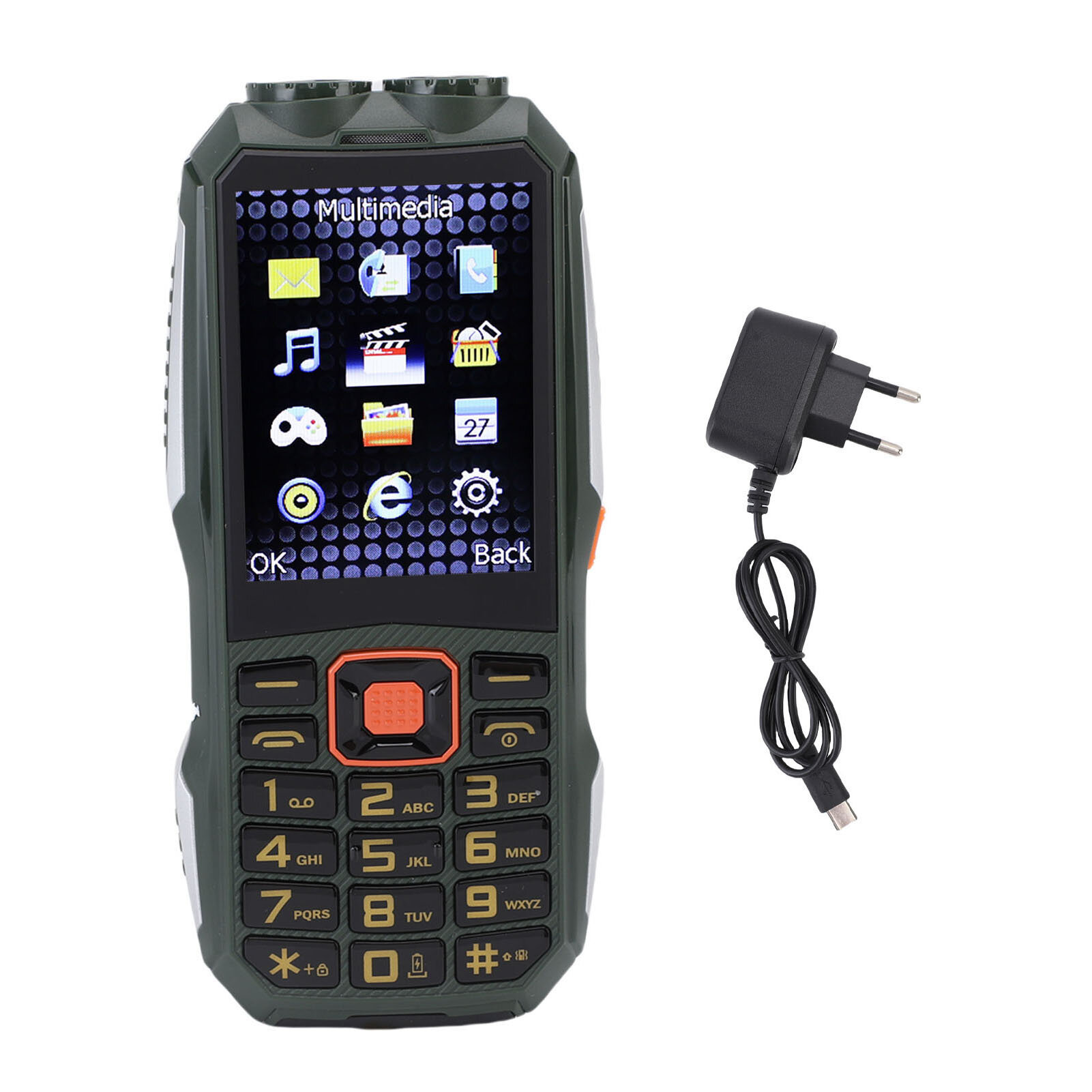 Разблокированный старший мобильный телефон 2G GSM Big Button Mobile Phone со светодиодным фонариком 6800 мАч Громкий громкость для пожилых детей Green Green Eu Plugure