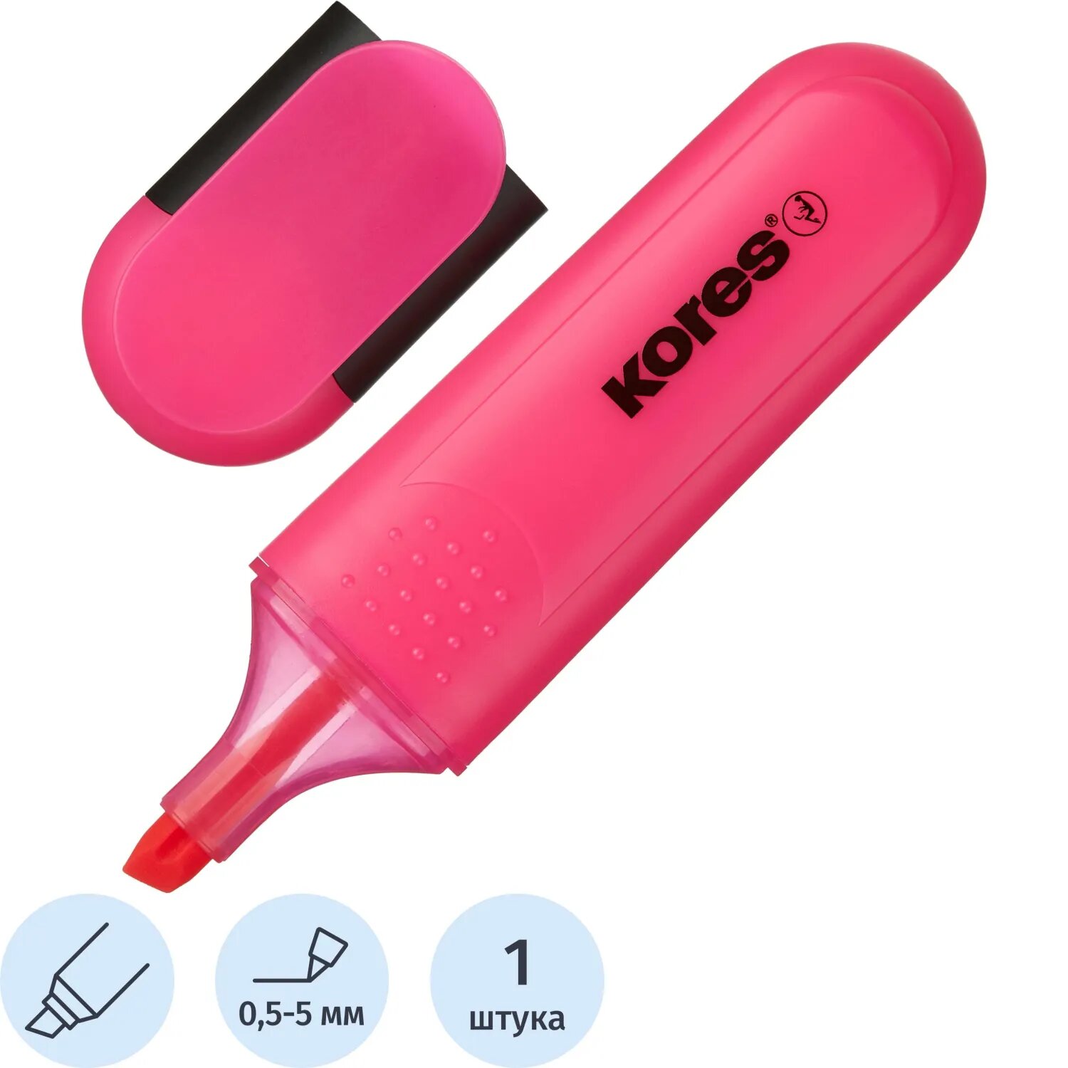 Маркер текстовыделитель Kores BRIGHT LINER PLUS, скош након, 0.5-5мм, розов