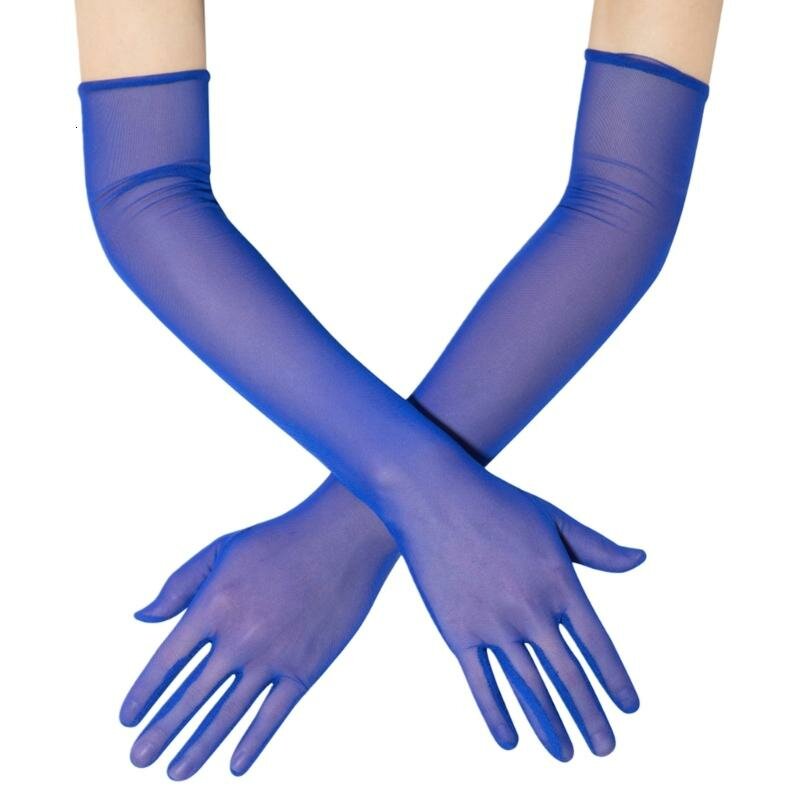 Женские тонкие эластичные сетчатые перчатки длиной 55 см-Королевский синий