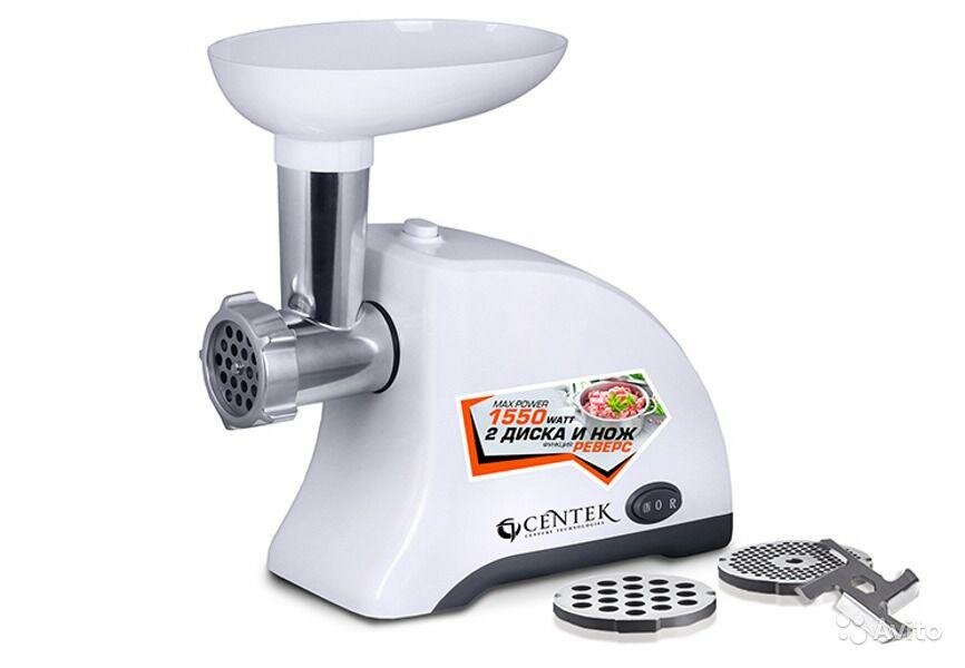 Мясорубка электрическая 1550ВТ реверс НОЖ сталь 2 диска низк УР шума CENTEK