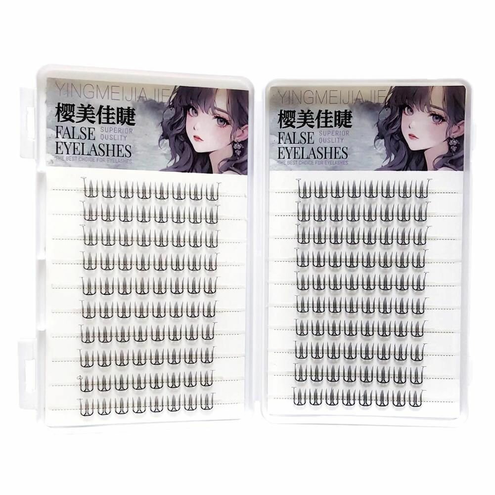 Накладные ресницы 12 рядов C/D 0,07 толщиной U-образной формы YY, супермягкие, с двойными кончиками, готовые, плетеные вручную, веерные ресницы для наращивания