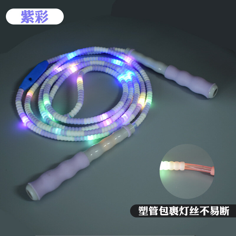 Светящаяся бамбуковая скакалка для детей и студентов, ночная подсветка с радужными бусинами, светодиодная мигающая подсветка, трехскоростная цветная скакалка