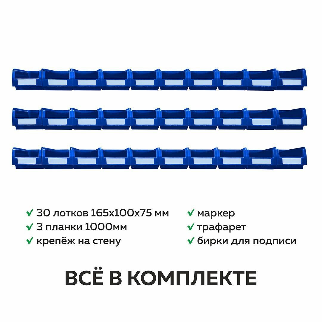 Настенный органайзер LT1000-3X10 синий, 30 мест, 1000мм х 3