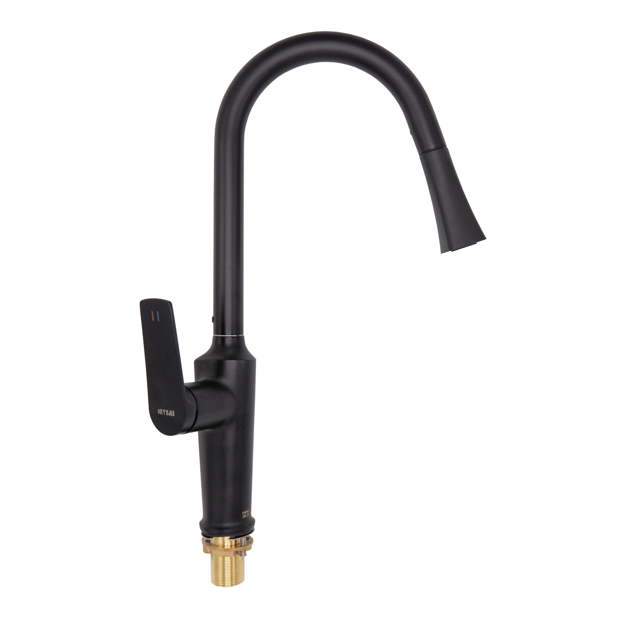 Смеситель Оптима, для кухни, боковая ручка, с выдвижной лейкой, 35 мм, черный