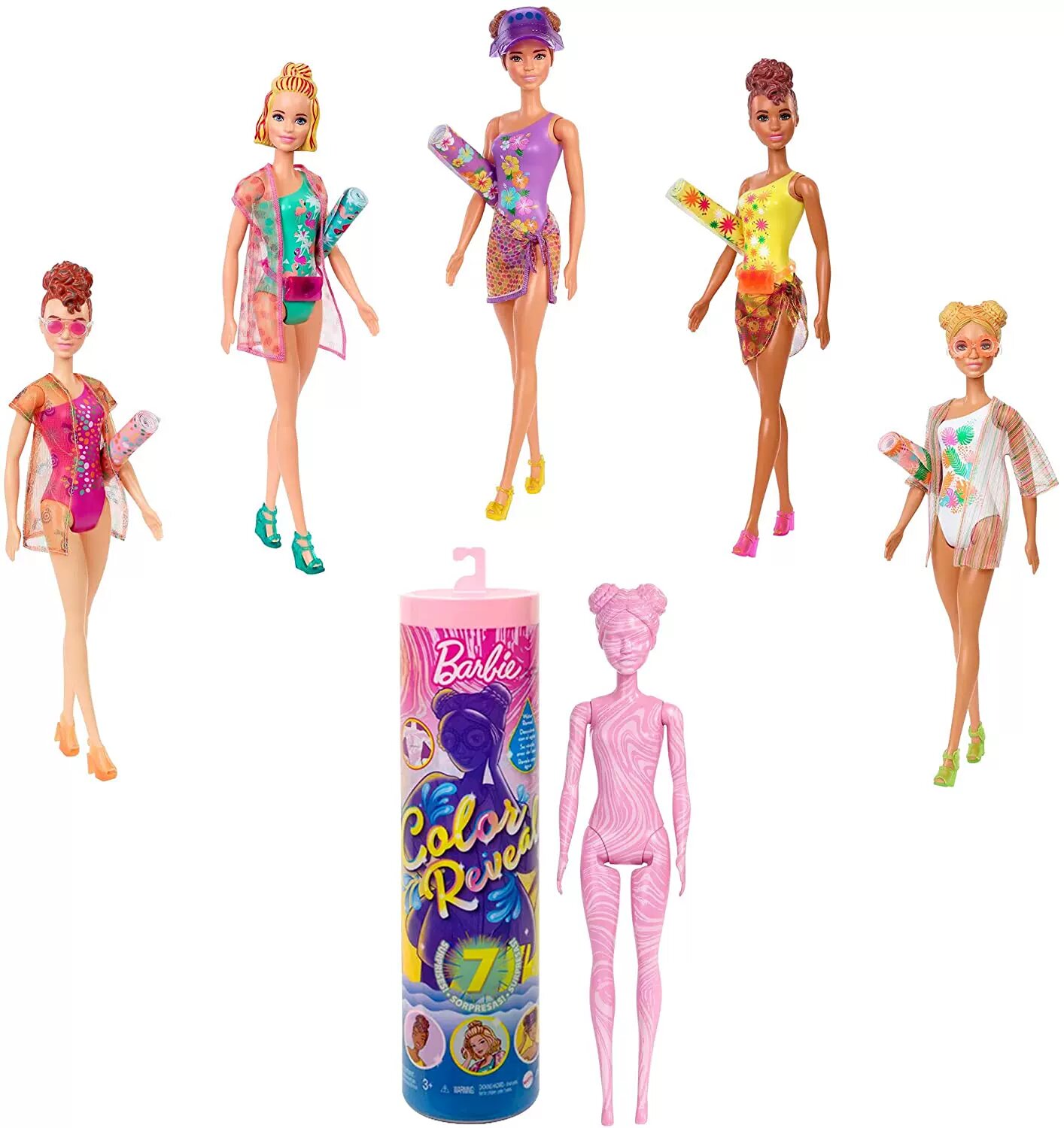 Кукла Barbie водорастворимая Русалочка Маленькая Кэри сюрприз-бокс, меняет цвет в воде