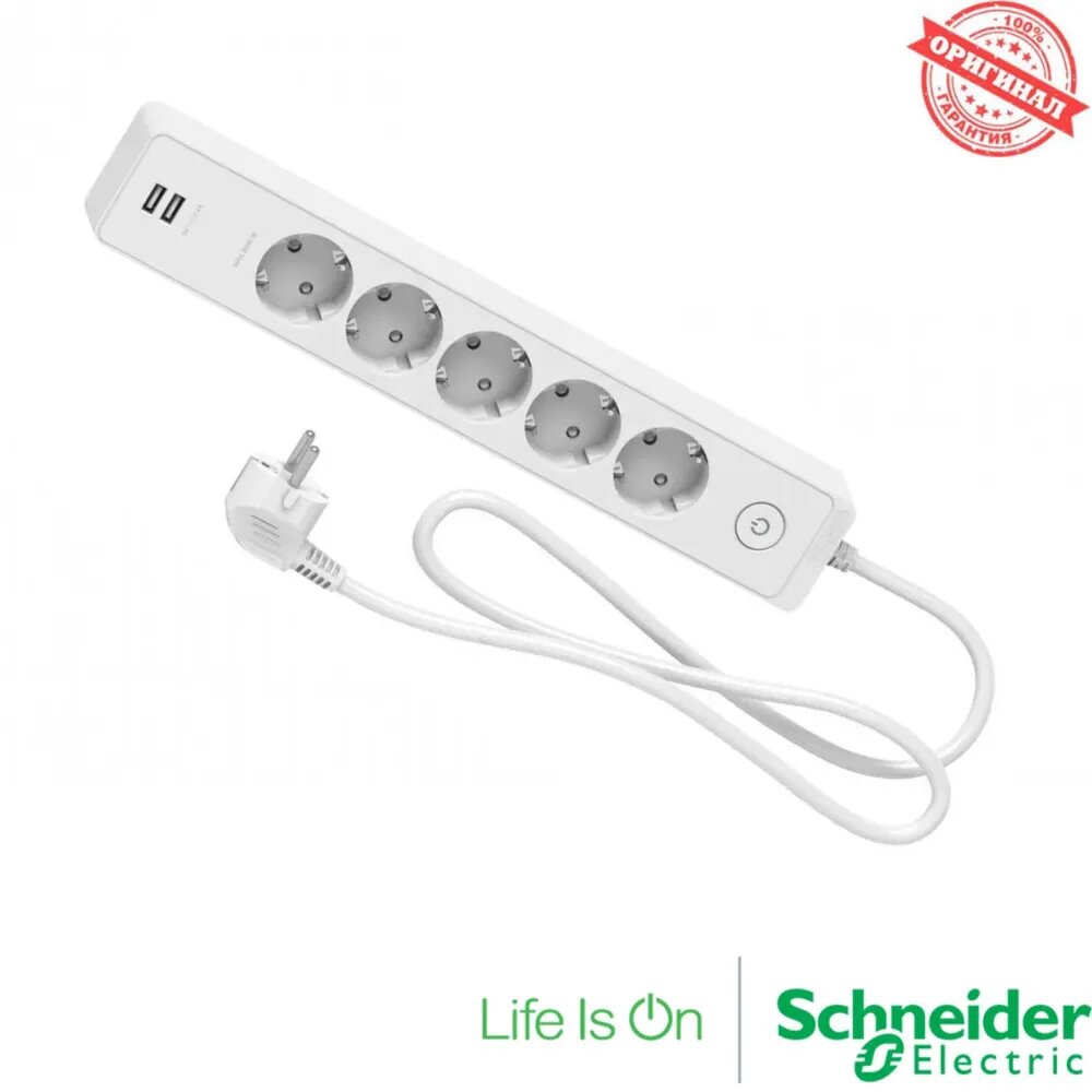 Удлинитель Schneider Electric UNICA EXTEND 5-местный, с выключателем, 1.5м, с заземлением, ST945U1W