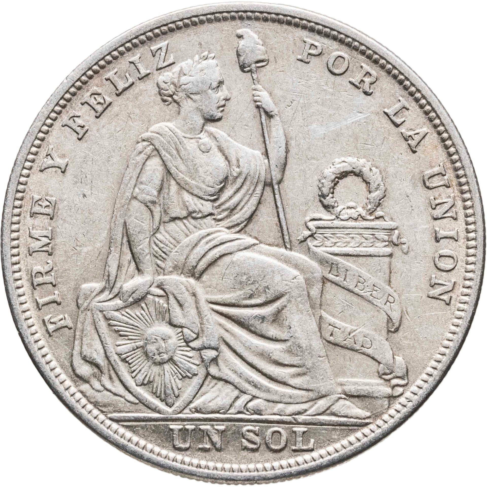 Перу 1 соль sol 1923, Серебро 500, в сохранности XF