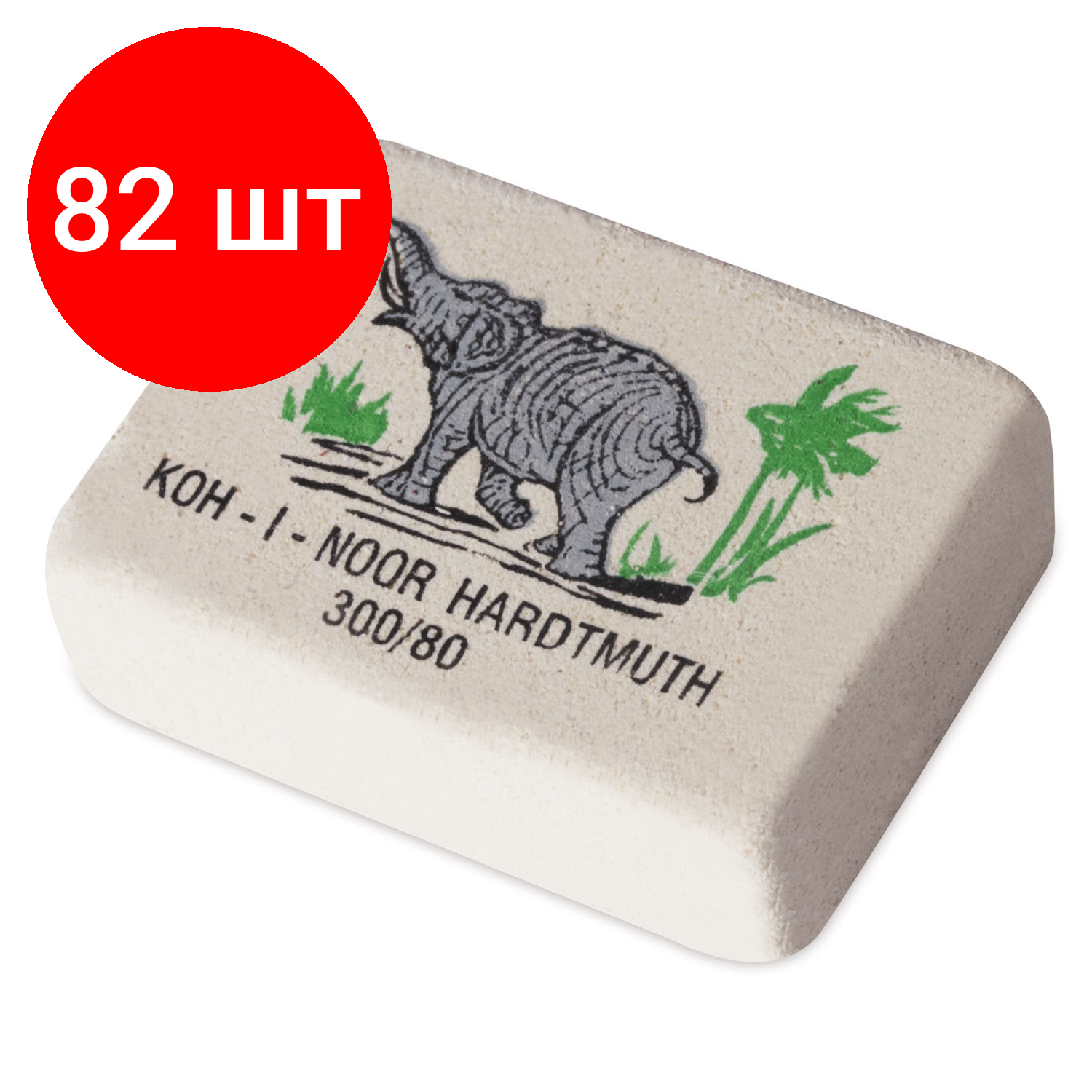 Комплект 82 шт, Ластик KOH-I-NOOR "Слон" 300/80, 26х18.5х8 мм, белый/цветной, прямоугольный, натуральный каучук, 0300080018KDRU