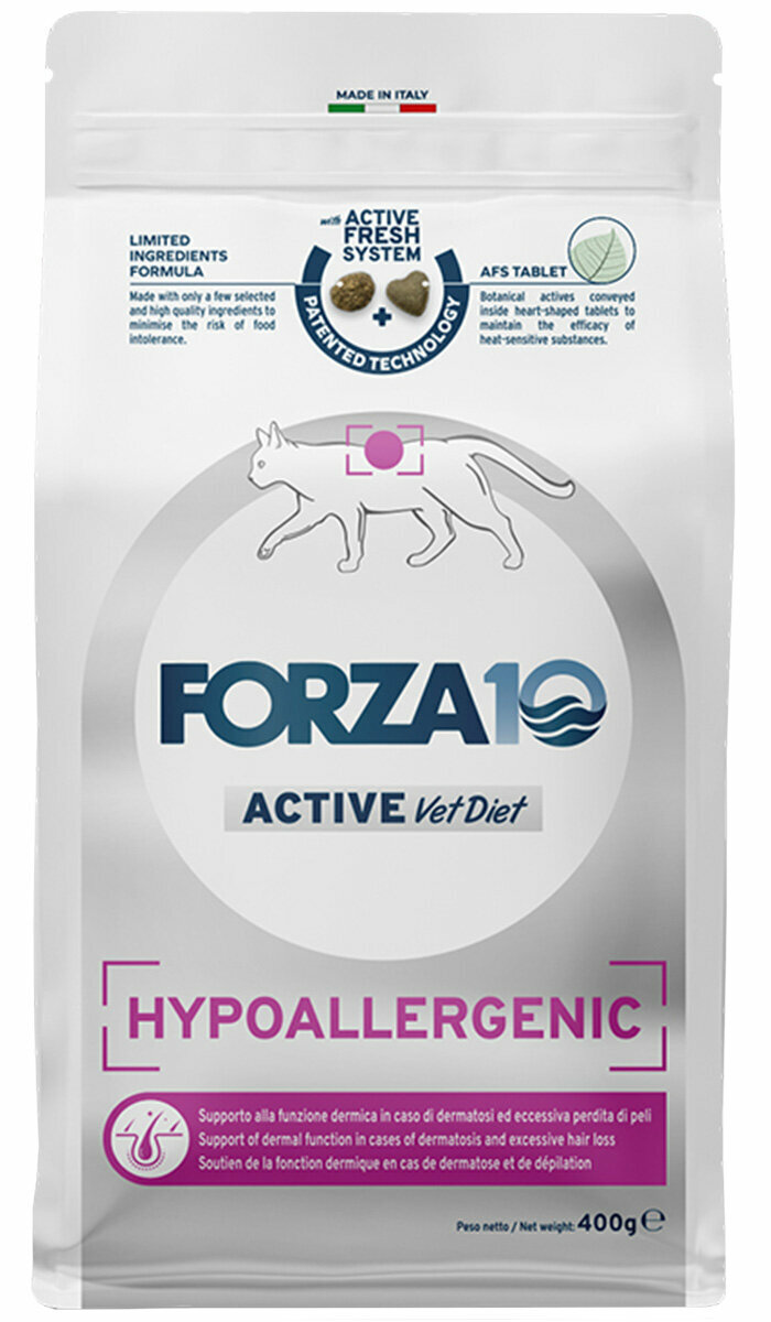 Корм сухой Forza10 Cat Active Vet Diet Hypoallergenic для взрослых кошек при аллергии, 0,4 кг