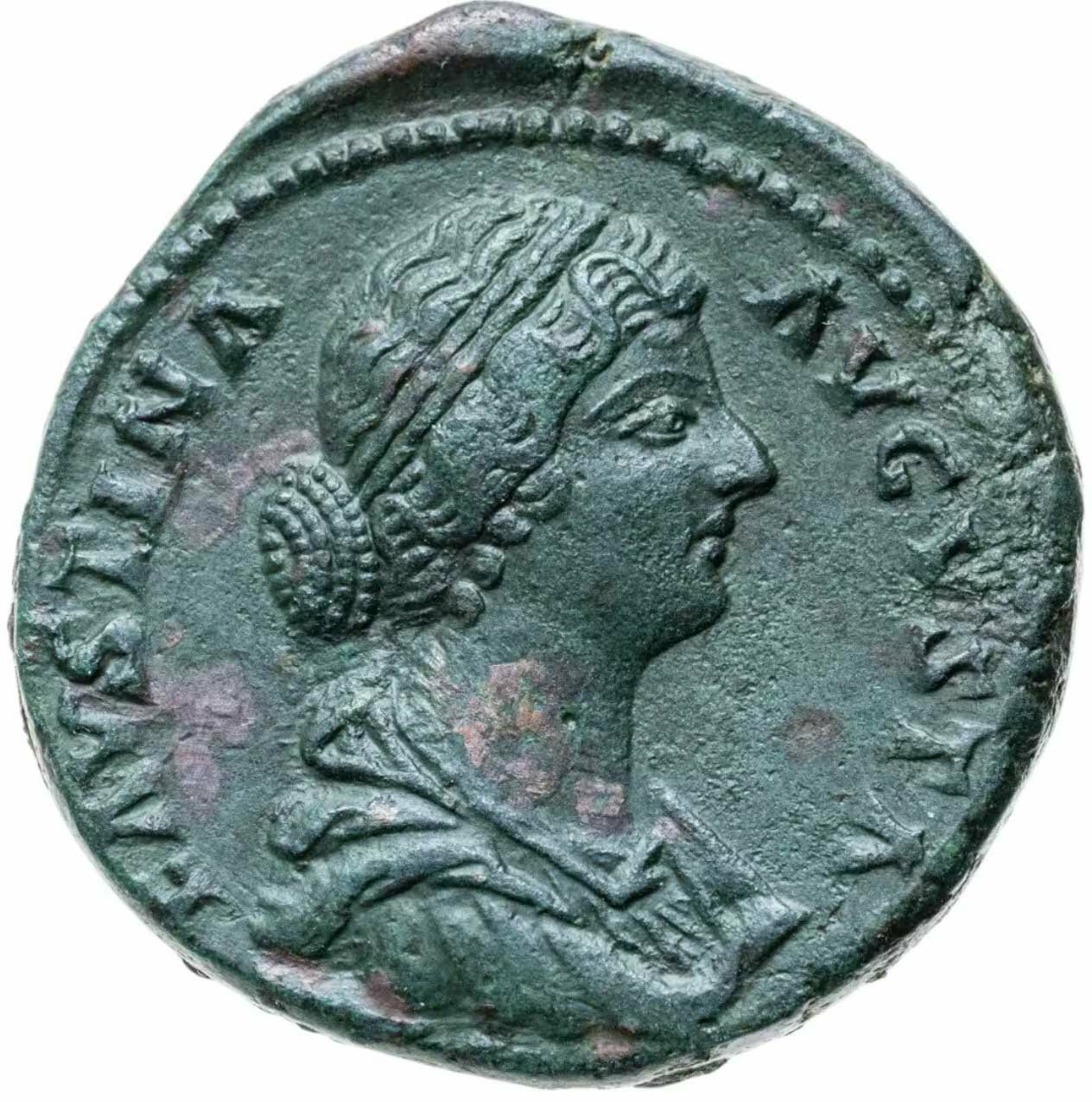 Римская империя, Фаустина Младшая, супруга Марка Аврелия, Сестерций Юнона, Бронза, в сохранности XF