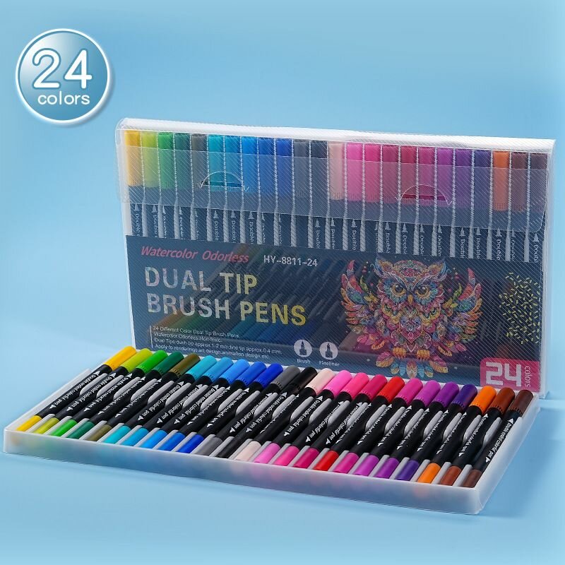 Набор PP коробок, моющиеся детские маркеры для рисования, двусторонние контурные акварельные ручки, мягкие головки, цветные ручки для рисования
