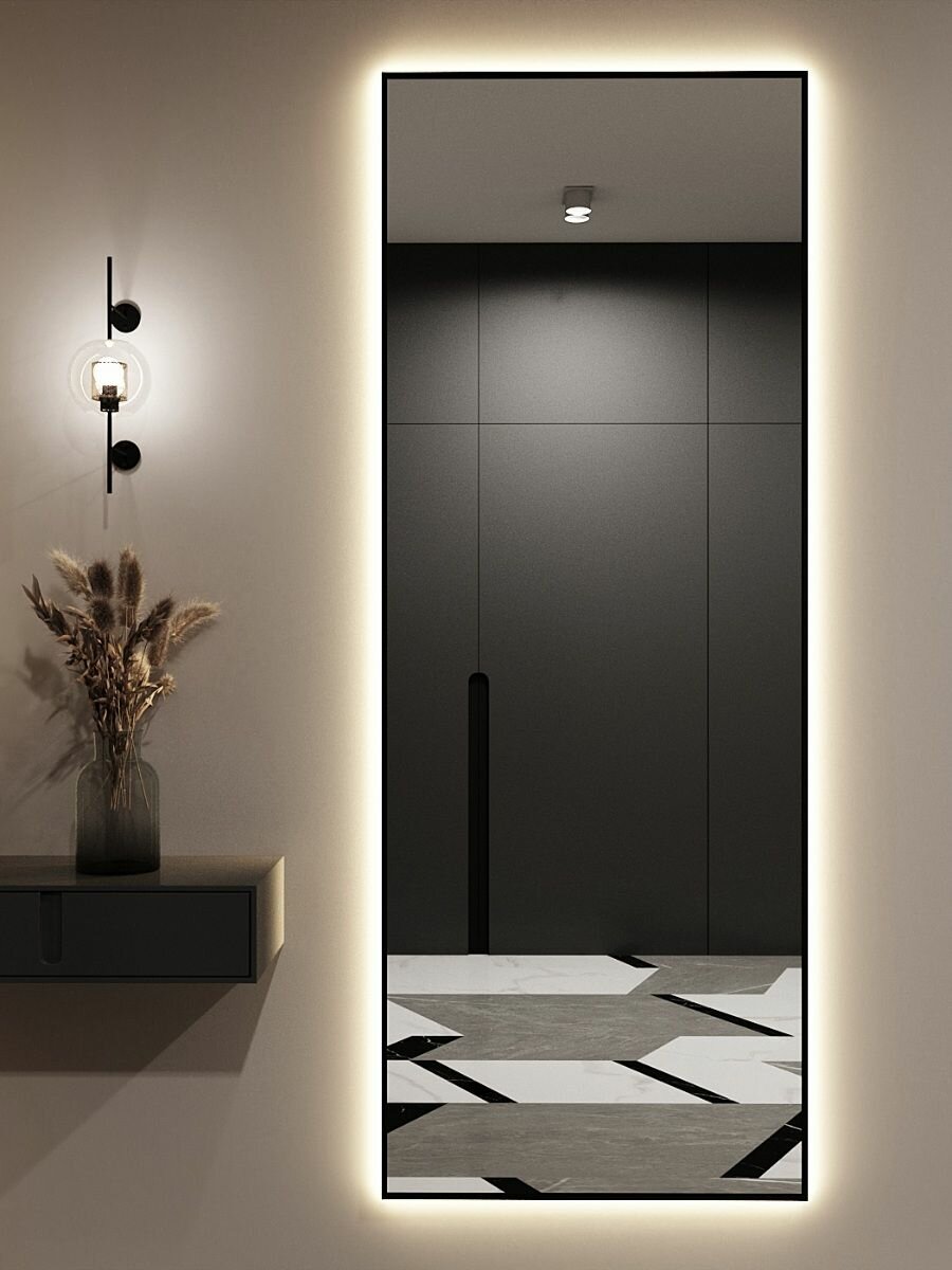 Зеркало настенное 160х60 см черное с подсветкой Свет: Нейтральный белый 4500К В алюминиевой раме интерьерное BLX MIRROR