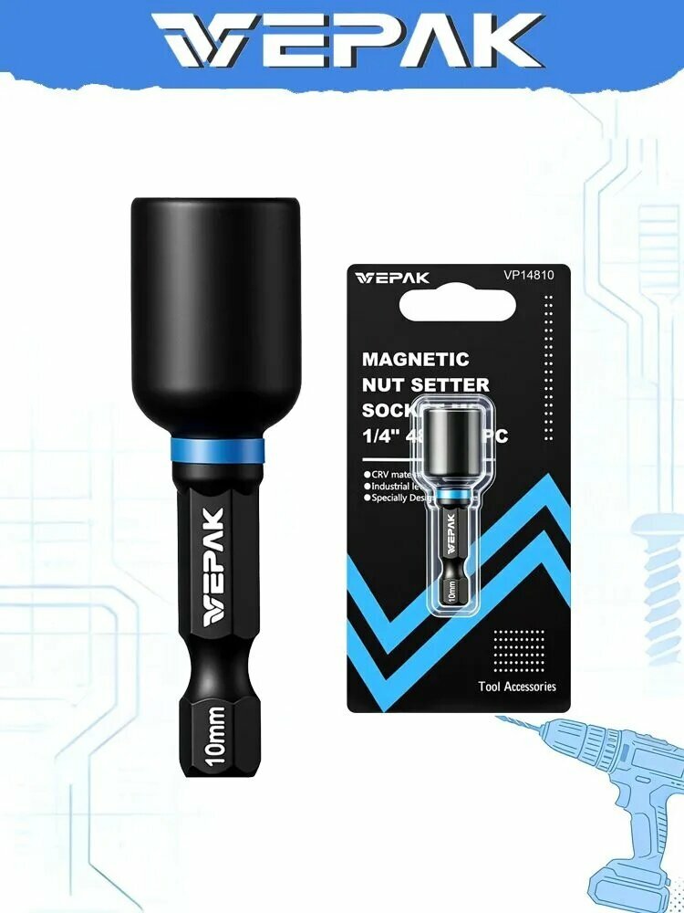 VEPAK VP14810 Магнитный торцевой ключ 48 мм, компактный, с шестигранной ручкой 10 мм, аксессуары для инструментов