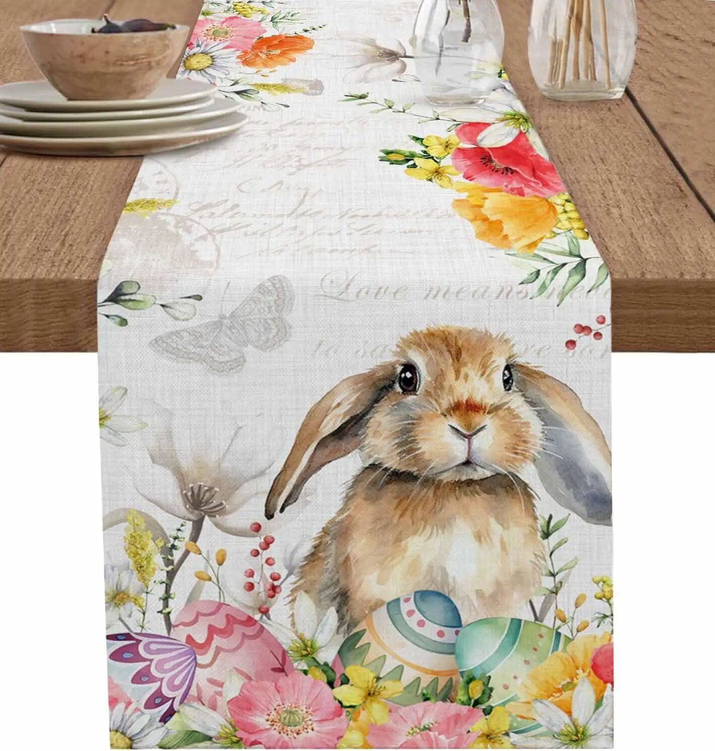 Пасхальный кролик, яйца, цветок, льняная дорожка для стола, декор для праздничной вечеринки, весенний фермерский дом, кухня, обеденный стол, дорожка, свадебные украшения