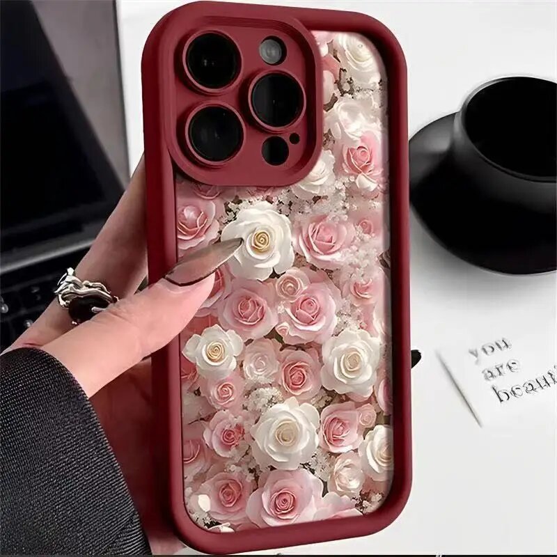 Чехол iPhone 14, розовые розы, цвет 4