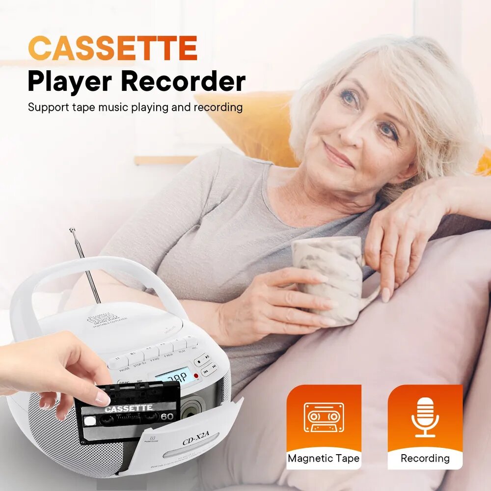 CD-проигрыватель с радиоприемником, USB, MP3/WMA, 3Вт, фронтальный лоток, малиновый/коричневый/желтый — фото 1