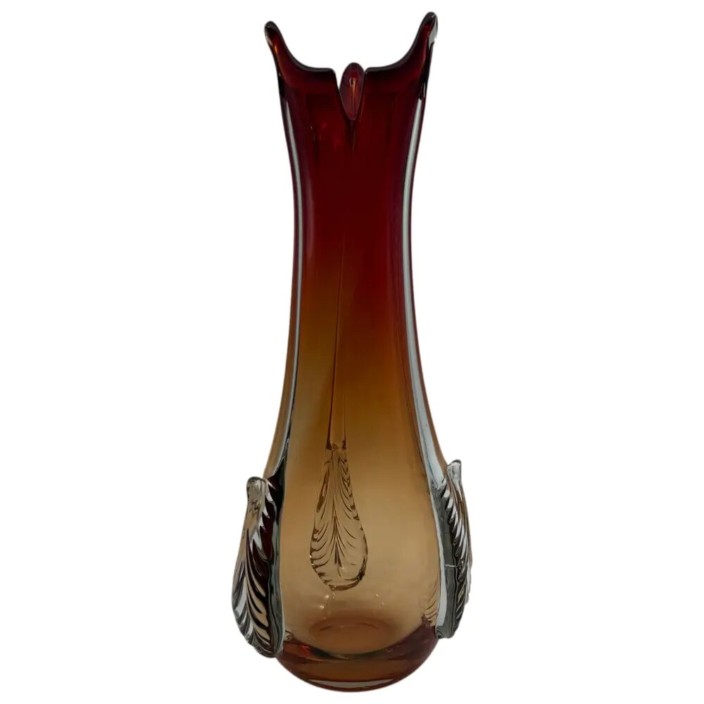 Ваза "Капля", 34 см, 1980-1990 гг, стекло, гутная техника, Чехословакия, Богемия
