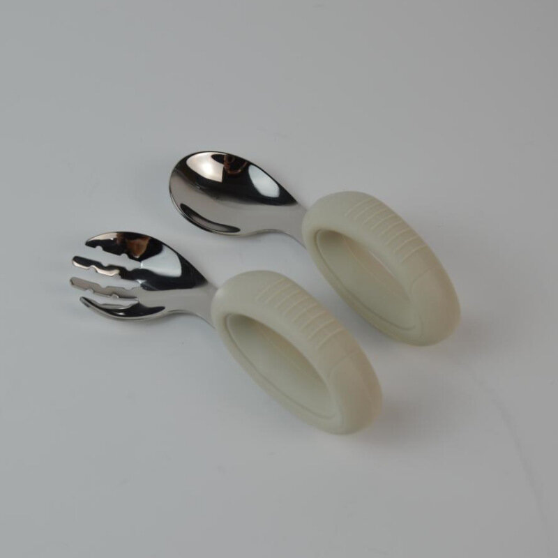 Набор вилки и ложки из PPSU силикона, 316 нержавеющая сталь, короткая ручка для малышей, вилка и ложка для детского сада, самостоятельное питание