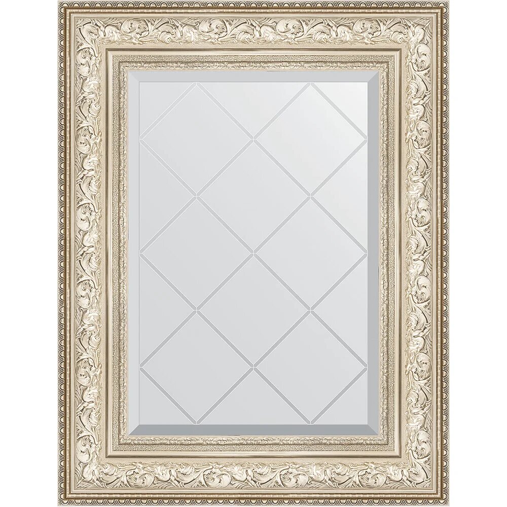 Зеркало EVOFORM с гравировкой в багетной раме - виньетка серебро 109 мм (60x78 см) BY 4039
