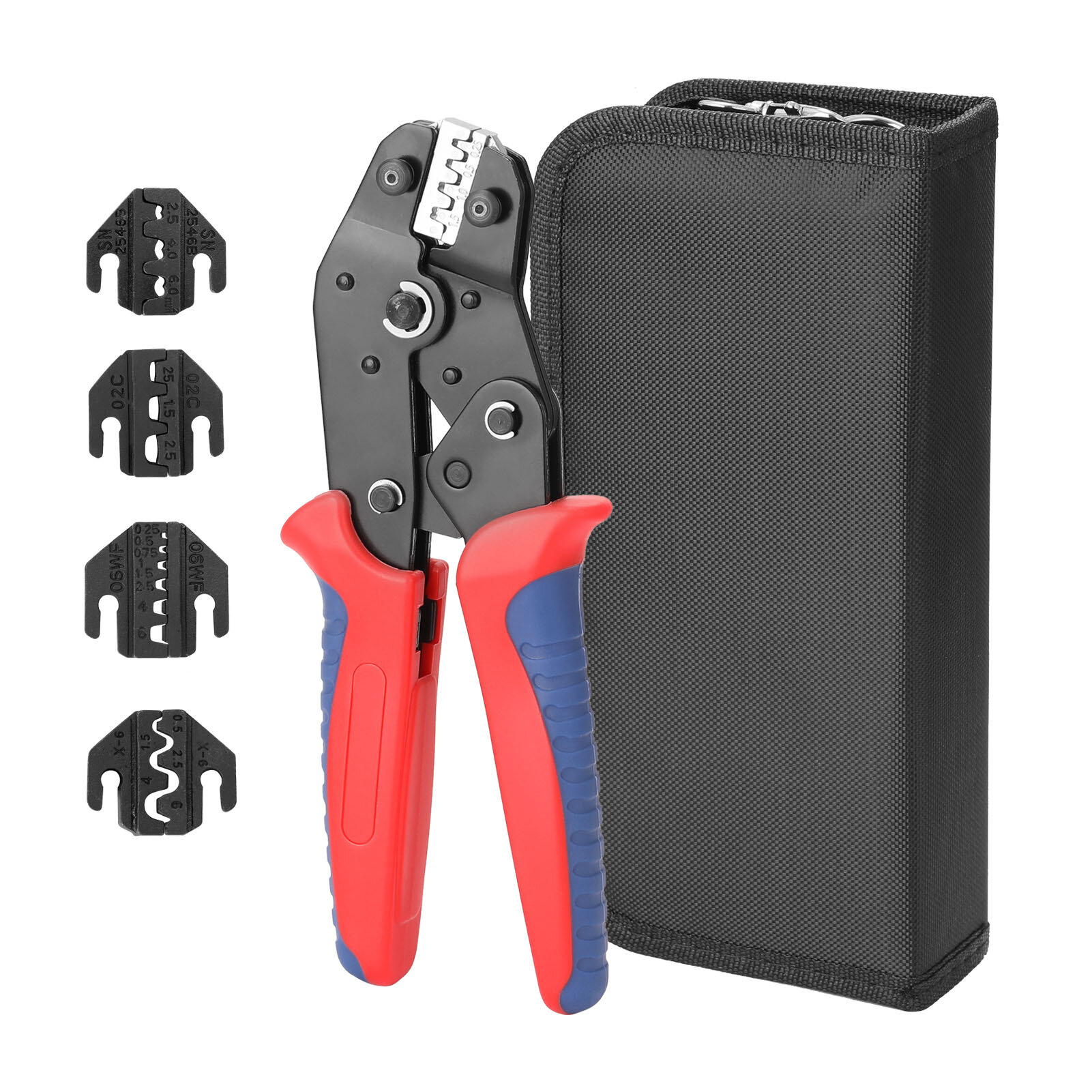 Набор инструментов для калибровки наконечников SN-48BS, калибровщик изоляционных наконечников, пинцет-калибровщик с 4 сменными губками, цвет: черный+красный+синий+серебристый, материал: высокопрочный сталь+пластик, размер калибровщика: 195*77*25мм,