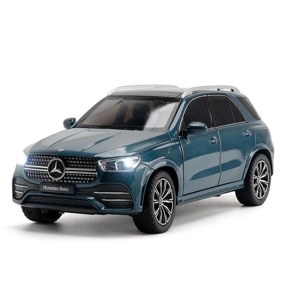 Металлическая машинка Mercedes-Benz GLE V167 1:24 в синем цвете со светом и звуком. Внедорожник — фото 1