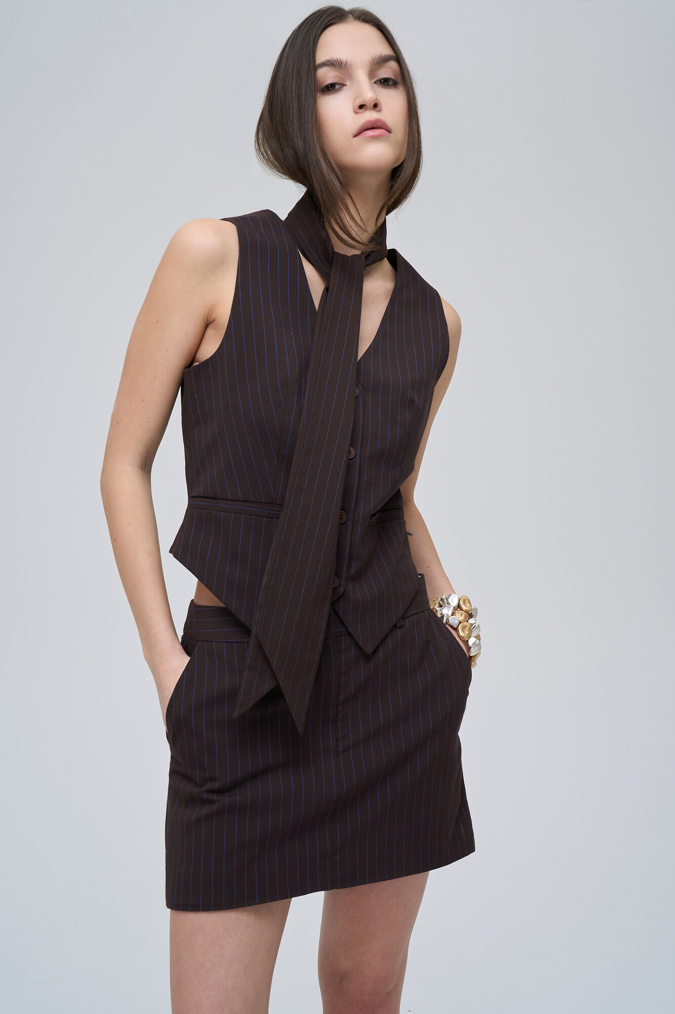 Юбка "Полоска/Dona Vera" мини, на подкладке, с карманами