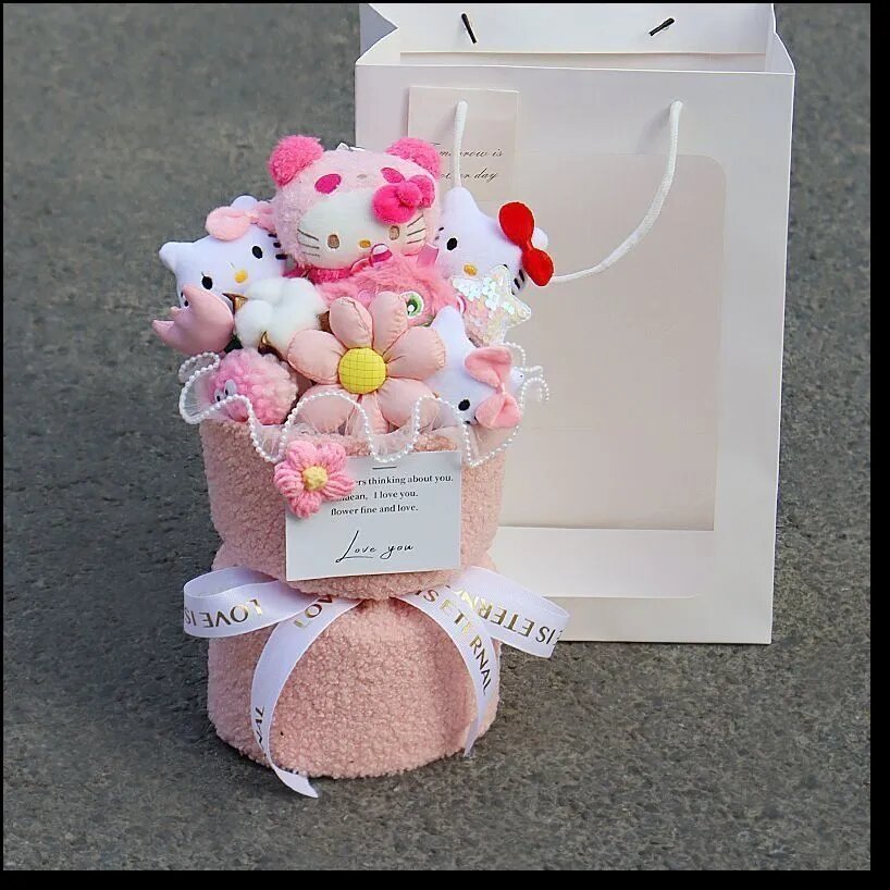 Цветы ручной работы с Hello Kitty - Подарок для девочки, букет из мягких игрушек 30см