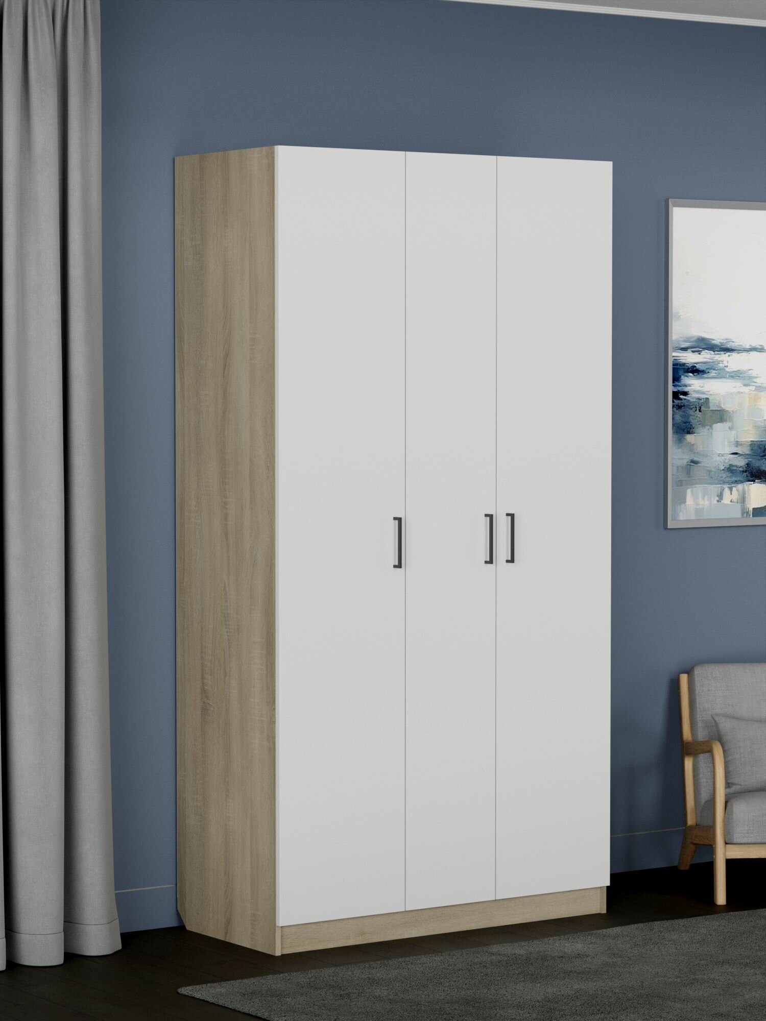 InHouse Шкаф распашной ШК-3/7 Сонома/Белый 110х52х210, фасады ЛДСП